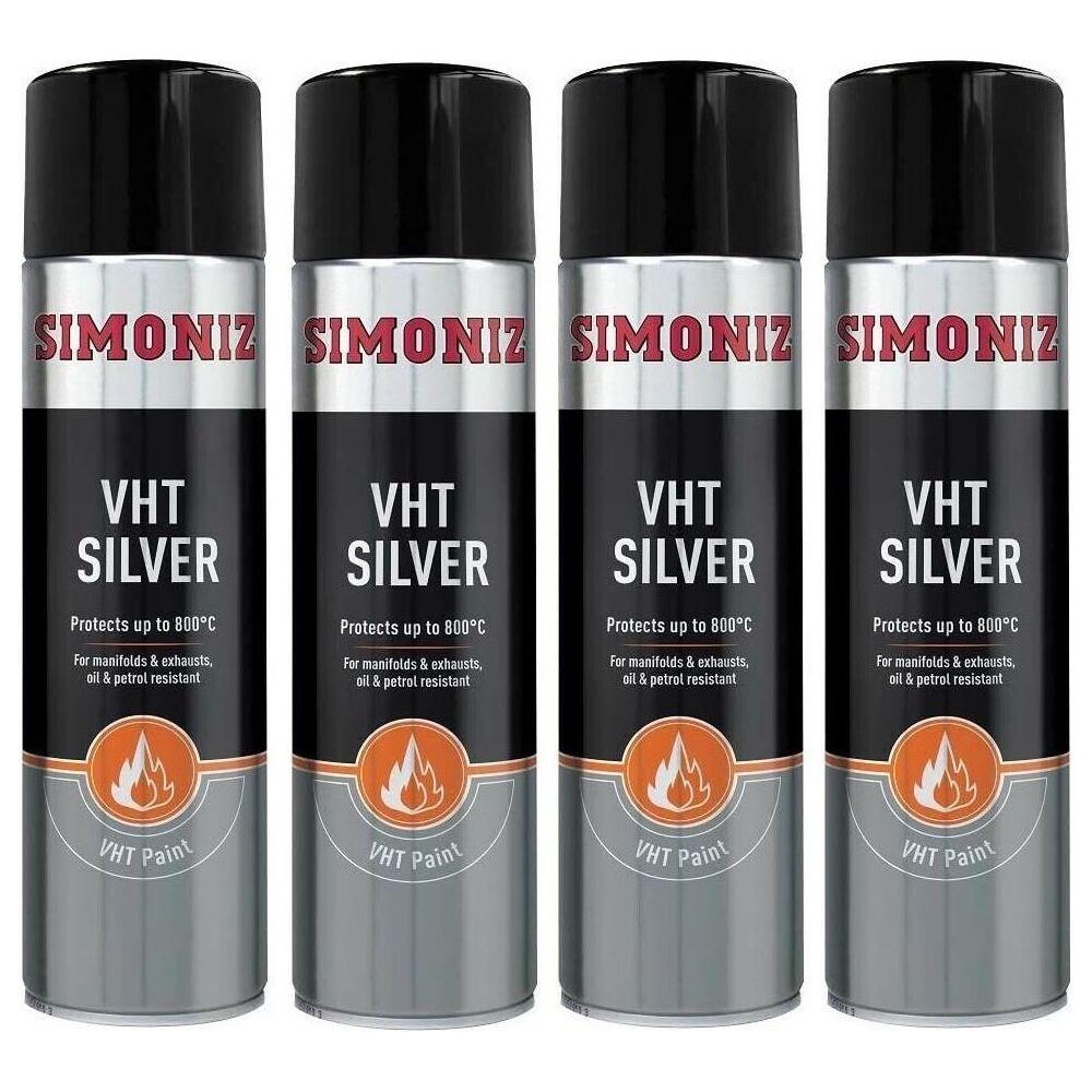 4x Simoniz VHT SILVER PAINT VERY HIGH TEMPERATURE CAR SPRAY AEROSOL 50 ...